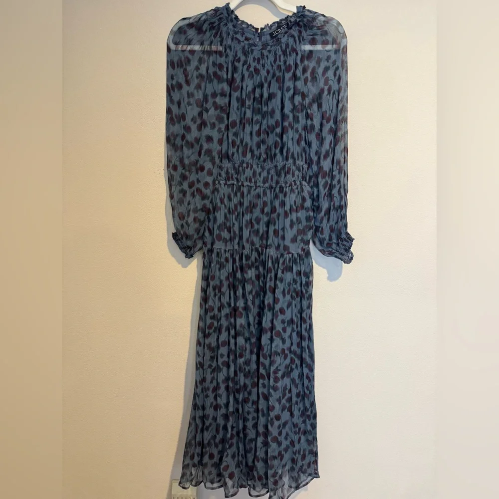 J. Crew | Dresses | J Crew Crinkle Chiffon Sheer Longsleeve Dress In ...